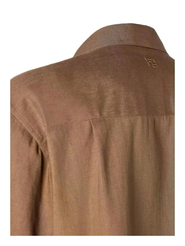 Fendi Logo-embroidered Linen Shirt - Brown