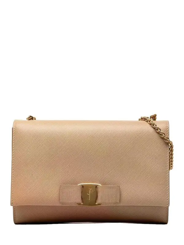 FERRAGAMO Leather Vara Bow Chain Crossbody Bag - Neutrals
