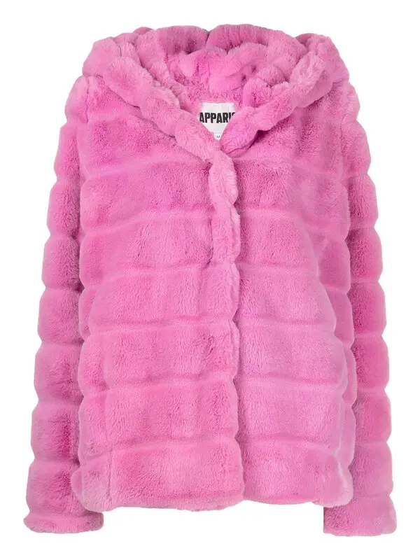 Apparis Textured Hooded Coat - Pink
