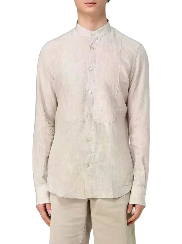 Eleventy Bib-detail Band-collar Shirt - Neutrals