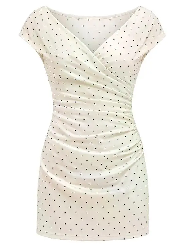 SOLAQUA Emanuela Polka-dot Mini Dress - Neutrals
