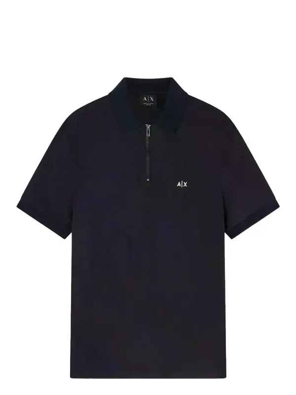Armani Exchange Logo-embroidered Zip-up Polo Shirt - Blue
