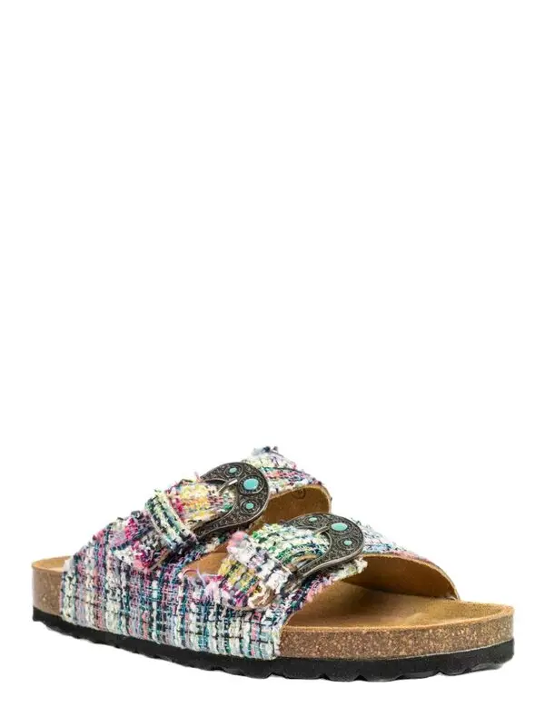 Faliero Sarti Bouclé Flat Sandals With Embellishments - White
