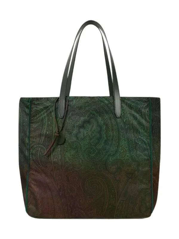 Etro Unfold Me Nylon Tote Bag With Degradé Arnica Motif - Green