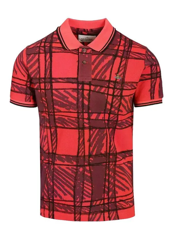 VIVIENNE WESTWOOD Orb-embroidered Scribble-check Polo Shirt - Red