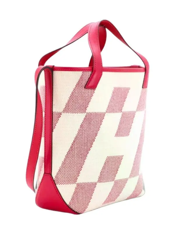 Hermès Cabas H En Biais Tote Canvas With Leather Shoulder Bag - Pink