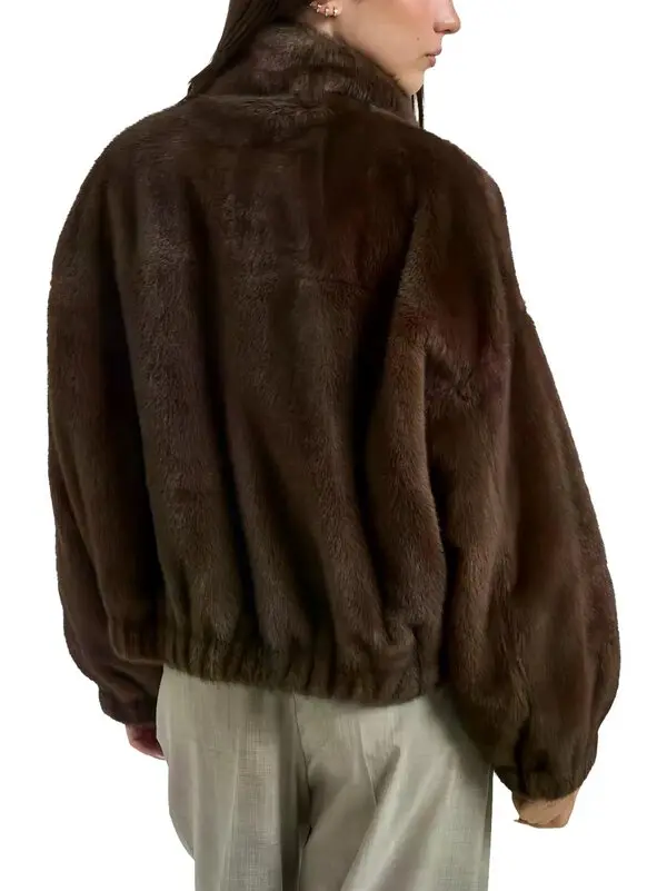 Max Mara Faux Fur High Neck Jacket - Brown