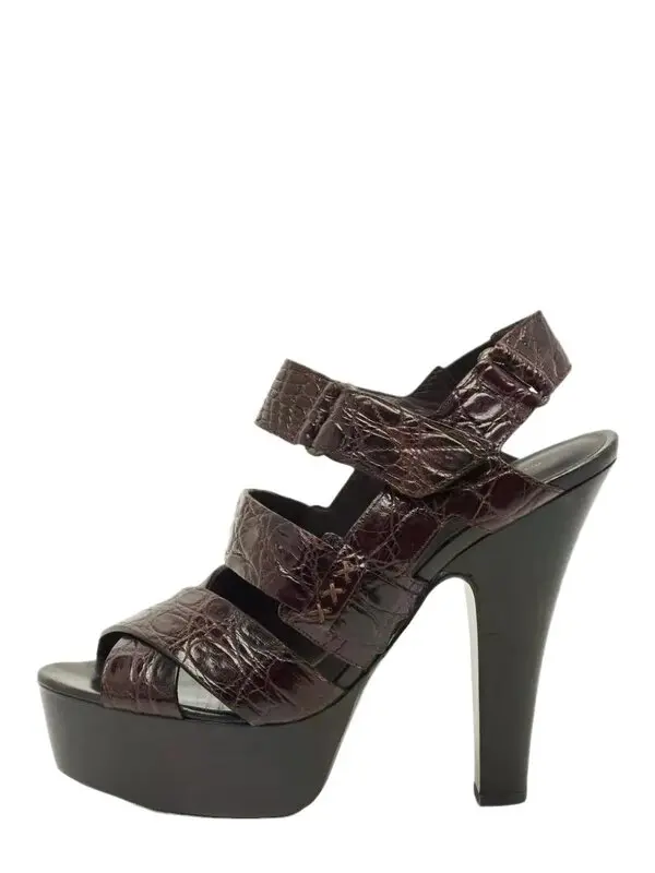 Bottega Veneta Croc-embossed Leather Heeled Sandals - Brown
