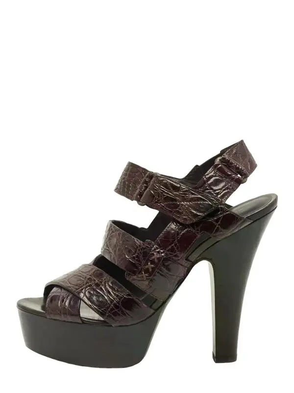 Bottega Veneta Croc-embossed Leather Heeled Sandals - Brown