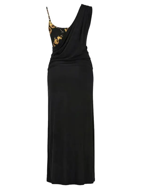 Versace Baroque Print Draped Maxi Dress - Black