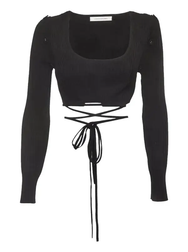 Christopher Esber Rib-knit Tie-up Crop Top - Black