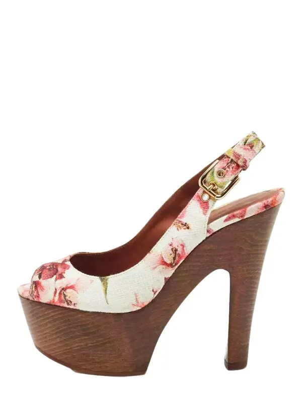 Dolce & Gabbana Floral Print Platform Heeled Sandals - White