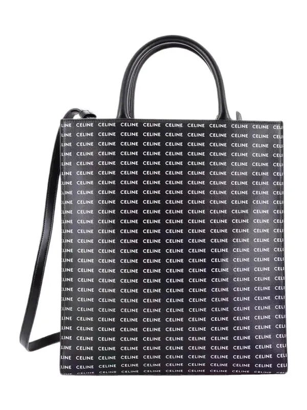 Celine Vertical Cabas All Over Logo Print Leather Small Tote Bag - Black