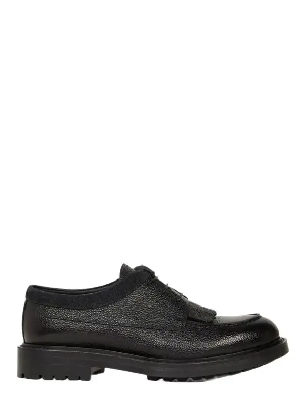 Etro Grained Leather Lace-up Loafers With Paisley Detail - Black