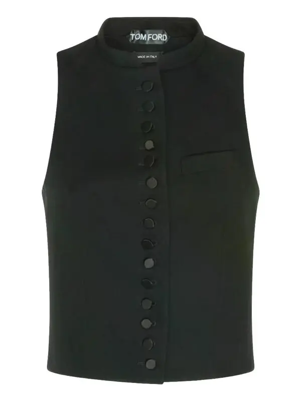 TOM FORD Wool Mandarin Collar Sleeveless Top - Black