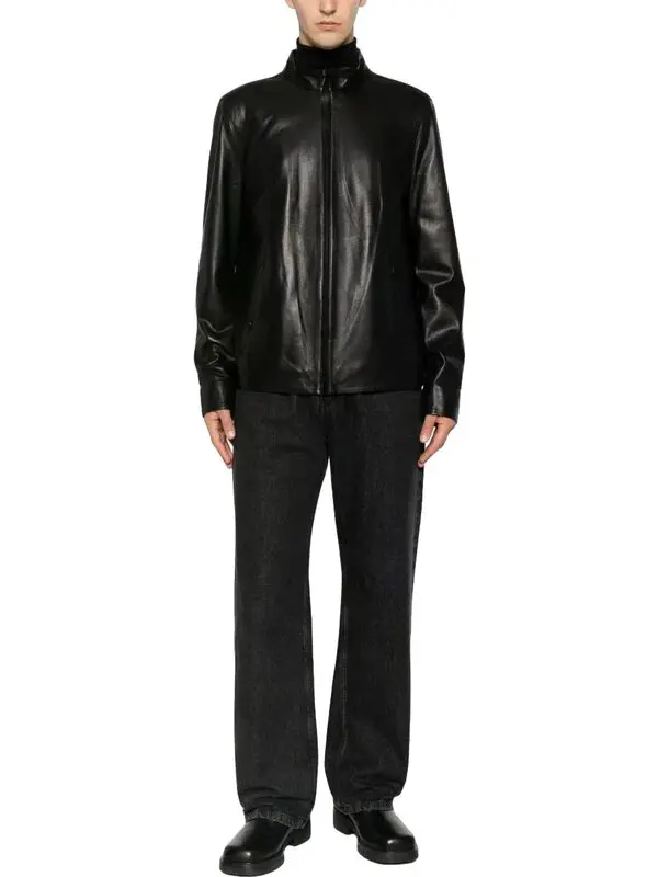 SERGIO MORETTI FIRENZE Zip-up Leather Jacket - Black