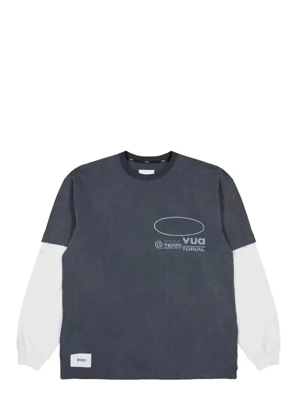 WTAPS Sldr Logo-print Layered-sleeve T-shirt - Grey