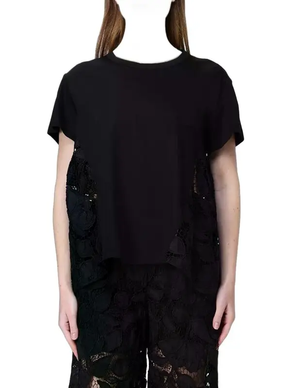 MEIMEIJ Macramé Panelled Cotton T-shirt - Black