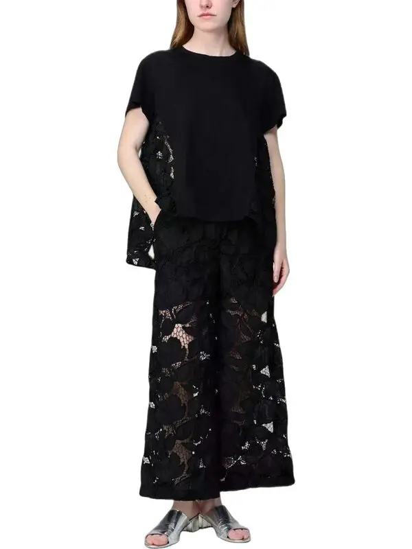 MEIMEIJ Macramé Panelled Cotton T-shirt - Black