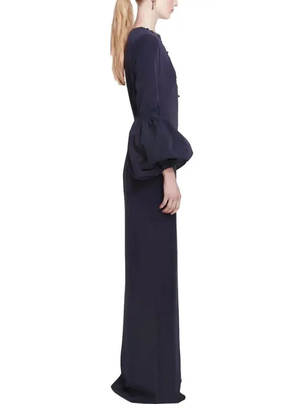 Marchesa Puff-sleeve Column Gown - Blue