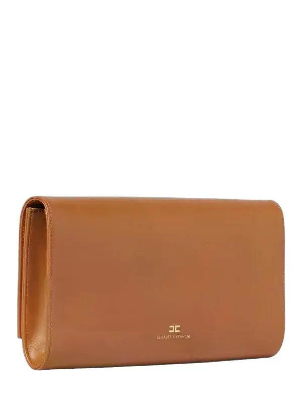 Elisabetta Franchi Logo Embossed Leather Clutch Bag - Neutrals