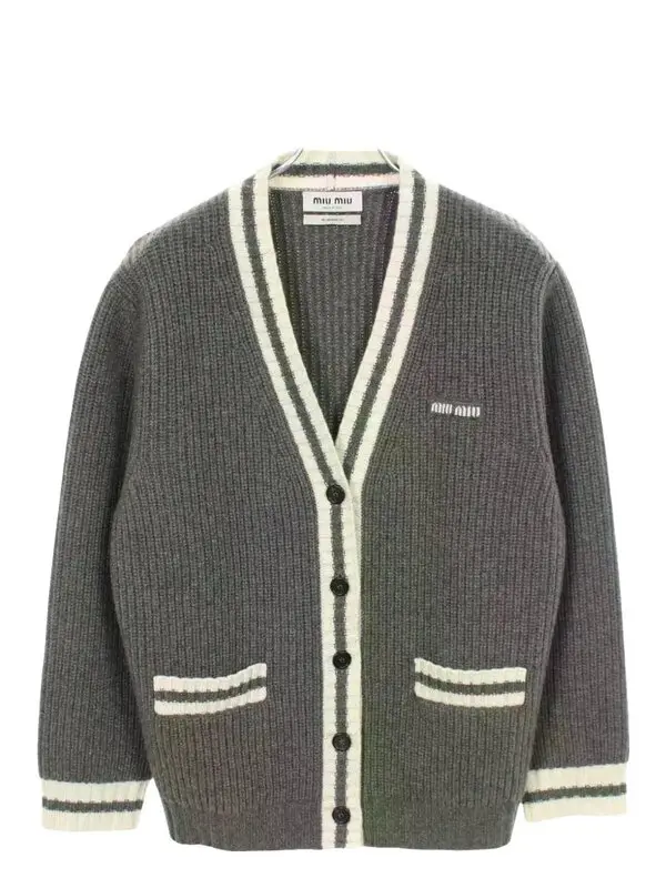 Miu Miu Striped V-neck Cardigan - Grey