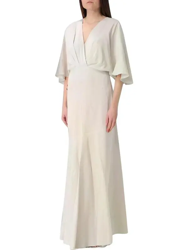 Agnona V-neck Flared Maxi Dress - Neutrals