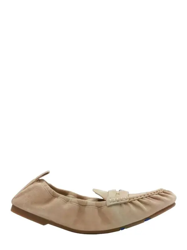 Burberry Suede Gathered Loafers With Check Plaque - Neutrals