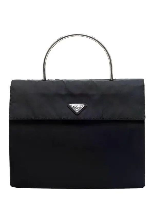 Prada Tessuto Metal Handle Bag - Black