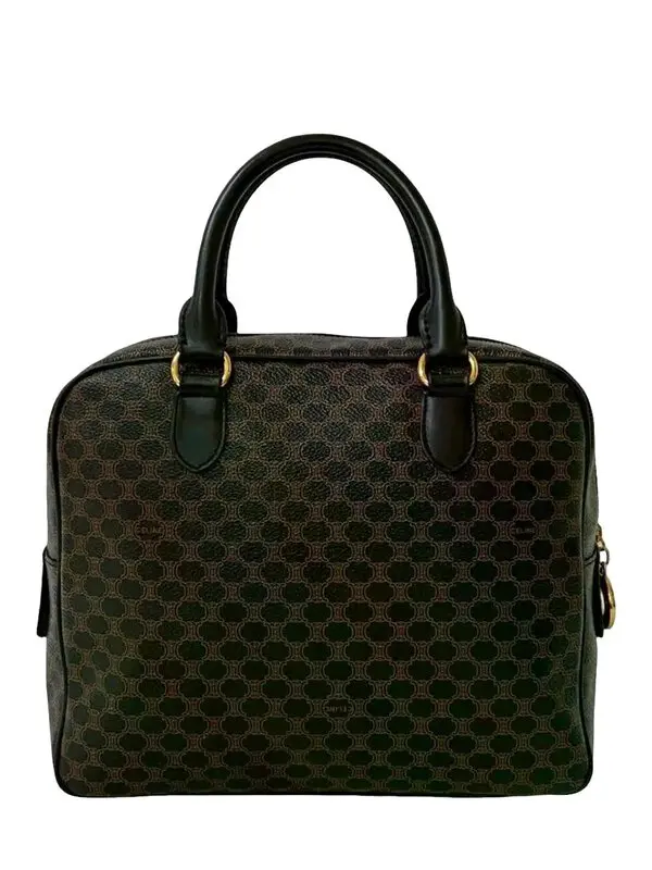Celine 1996 Blason Handbag In Coated Canvas - Brown