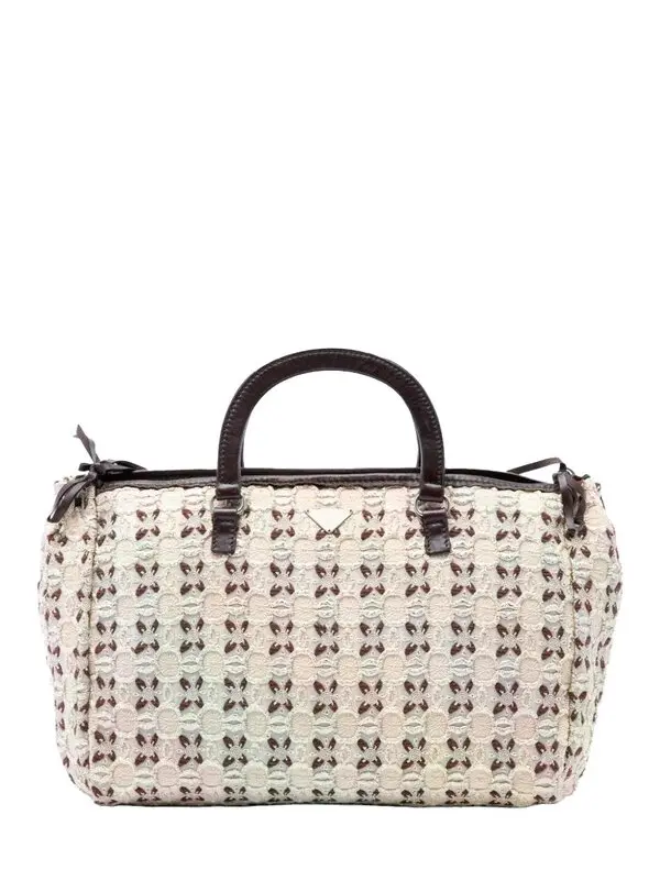 Prada Canvas Bow Cloquet Handle Bag - Brown