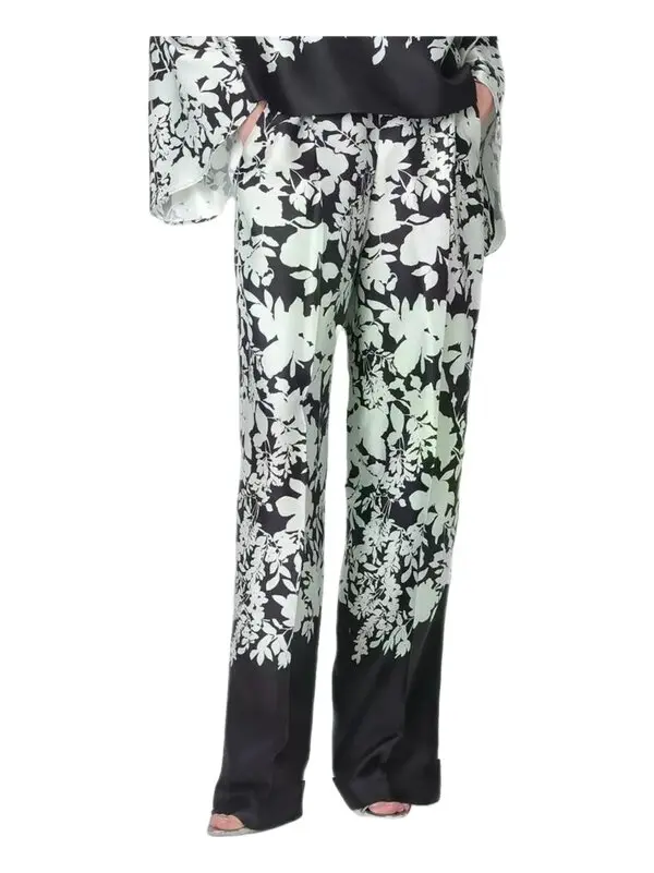 Agnona Floral Print Wide Leg Trousers - Black