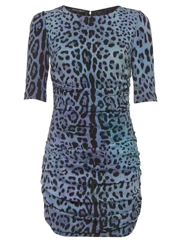 Dolce & Gabbana Ruched Animal Print Mini Dress - Blue