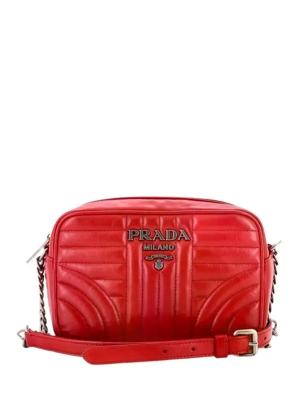 Prada Diagramme Quilted Leather Mini Camera Bag - Red