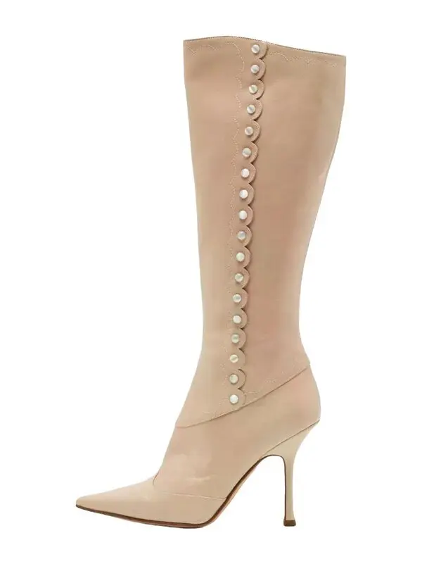 JIMMY CHOO Embellished Leather Stiletto Boots - Neutrals