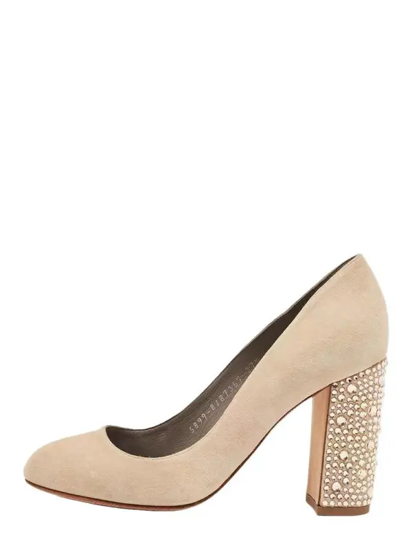 GINA Crystal Embellished Block-heel Pumps - Neutrals