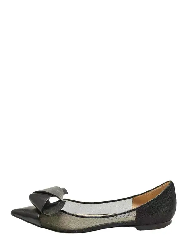 JIMMY CHOO Embossed Bow Ballet Flats - Black