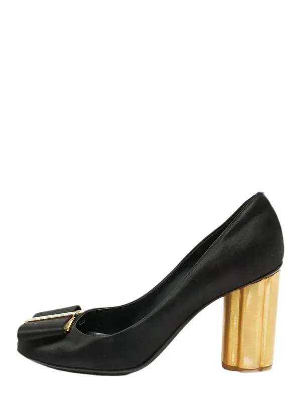 FERRAGAMO Satin Block Heel Pumps - Black