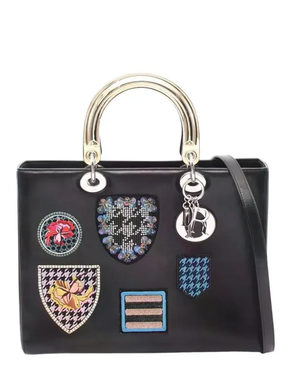 Dior Large Calfskin Patch Embellished Lady Satchel - Black