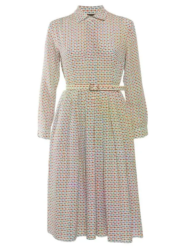 Max Mara Fish Print Belted Midi Dress - Neutrals