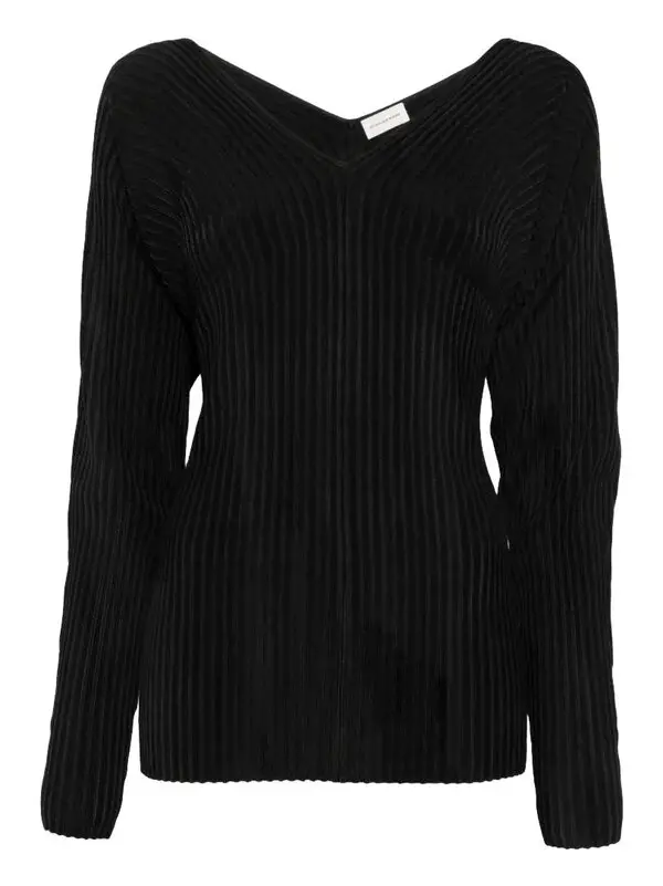 BY MALENE BIRGER Ribbed V-neck Sweater - Black