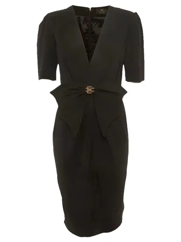 Elisabetta Franchi Crepe V-neck Dress With Bow Detail - Black