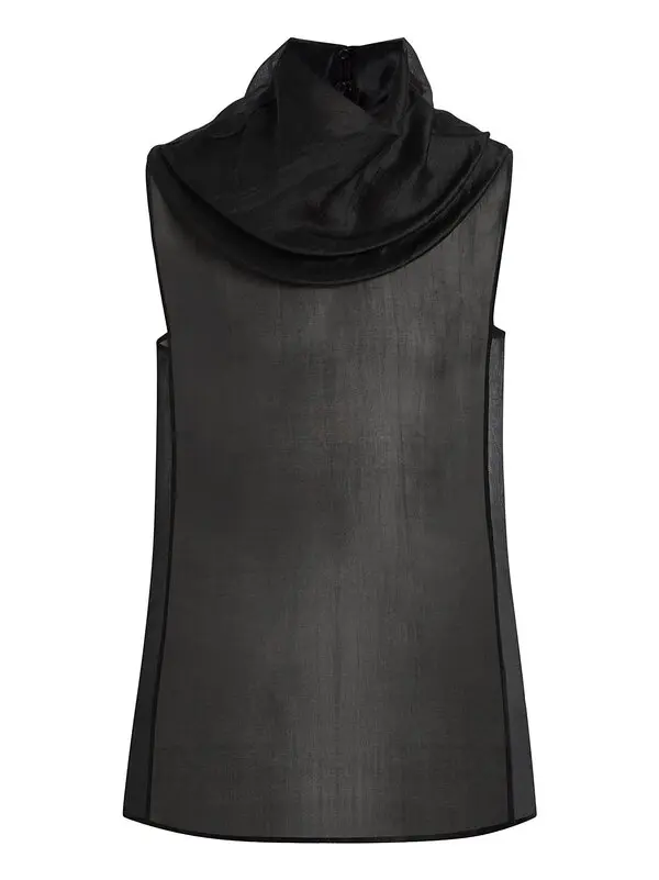 Khaite Zelda Silk Organza High Neck Top - Black