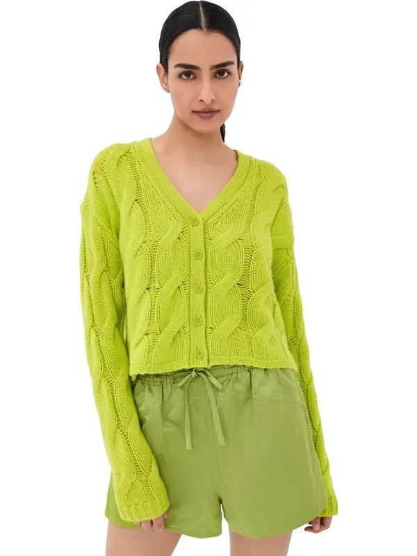 Sablyn Jolie Cropped Cashmere Cable Cardigan - Chartruese