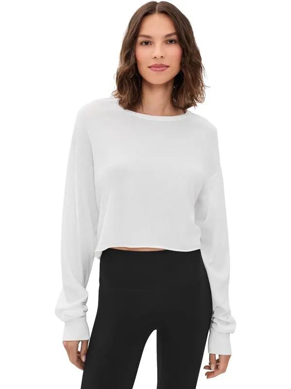 Year Of Ours Cropped Long Sleeve Cotton Jersey T-shirt - White