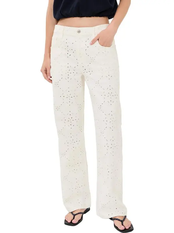Citizens Of Humanity Lindz Straight Jeans With Embroidered Eyelets - Blanc