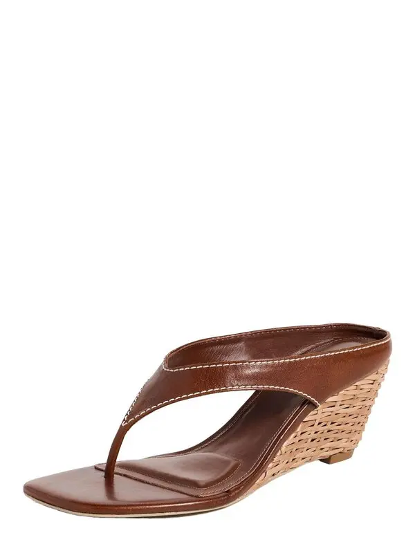 Simkhai Hazel Leather Thong Wedges - Saddle
