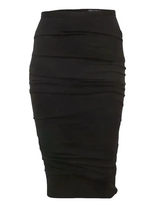 Dolce & Gabbana Ruched Wool Pencil Midi Skirt - Black