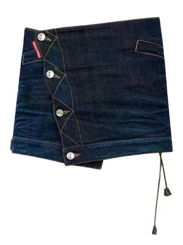 Dsquared2 Asymmetrical Wrap Mini Jean Skirt - Blue