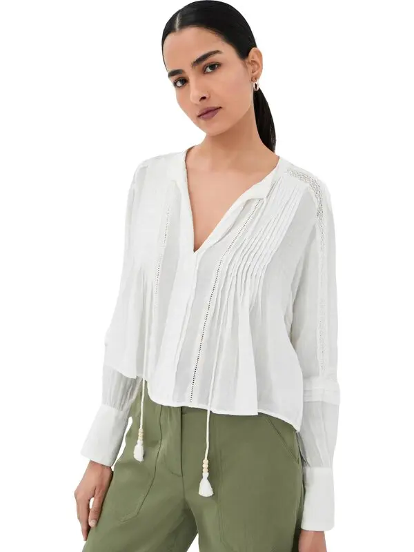 Veronica Beard Sawyer Blouse With Pintuck And Tassel Details - White